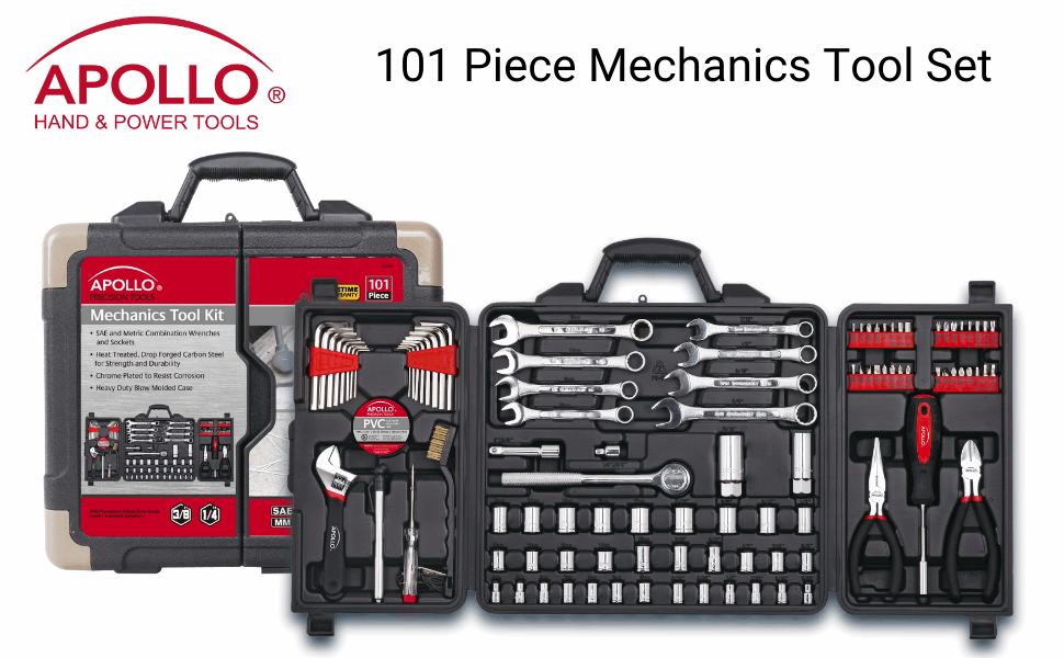 Metric and SAE 101 Piece Best Value Mechanics Tool Kit – Apollo Tools