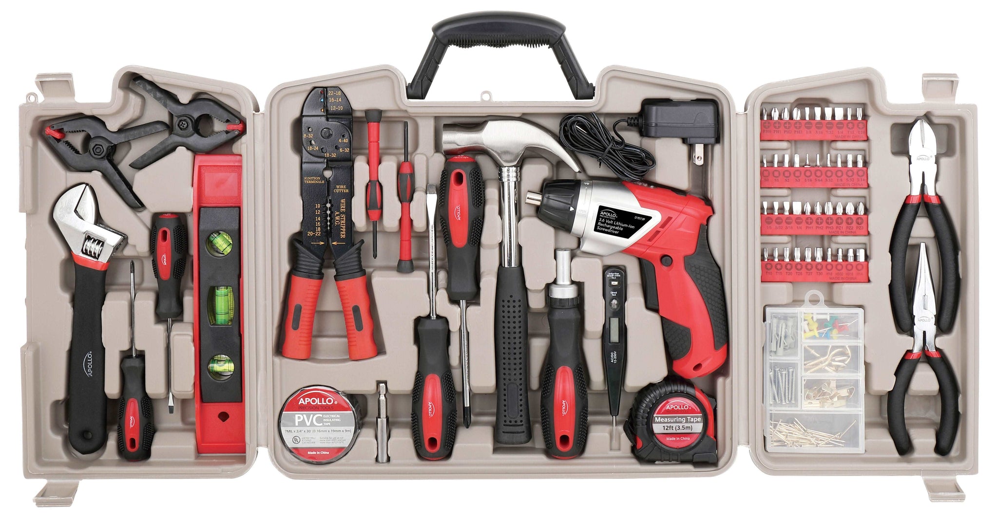 161 Piece Household Tool Kit with Convenient 3.6 Volt Lithium Ion Cord ...