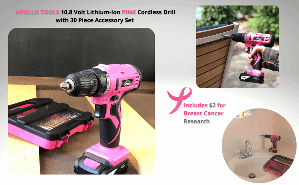 Pink Cordless Drill with donation to breast cancer research – Apollo Tools