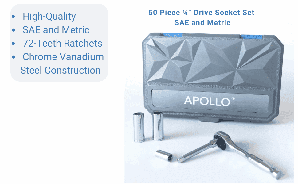 APOLLO TOOLS - DT0004-50 Piece ¼” Drive Socket Set – Apollo Tools