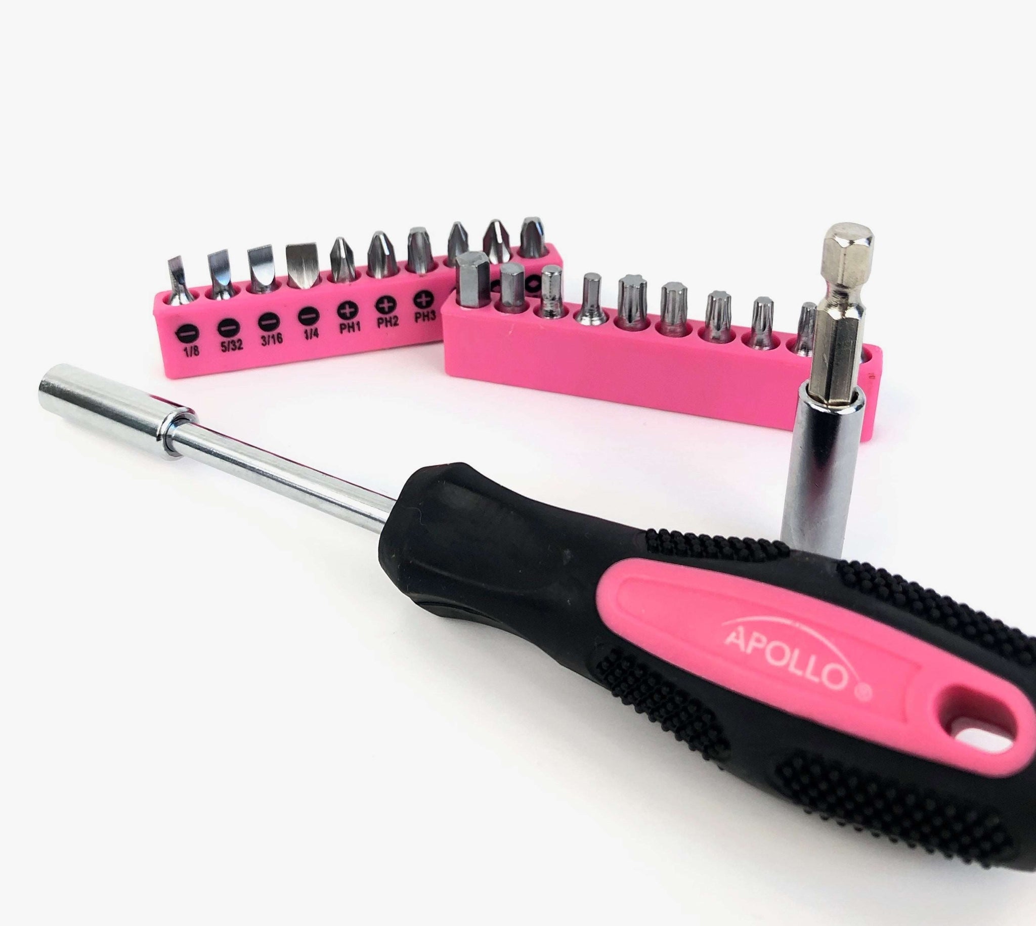 53 Piece Household Tool Kit with Tool Box Pink – Apollo Tools