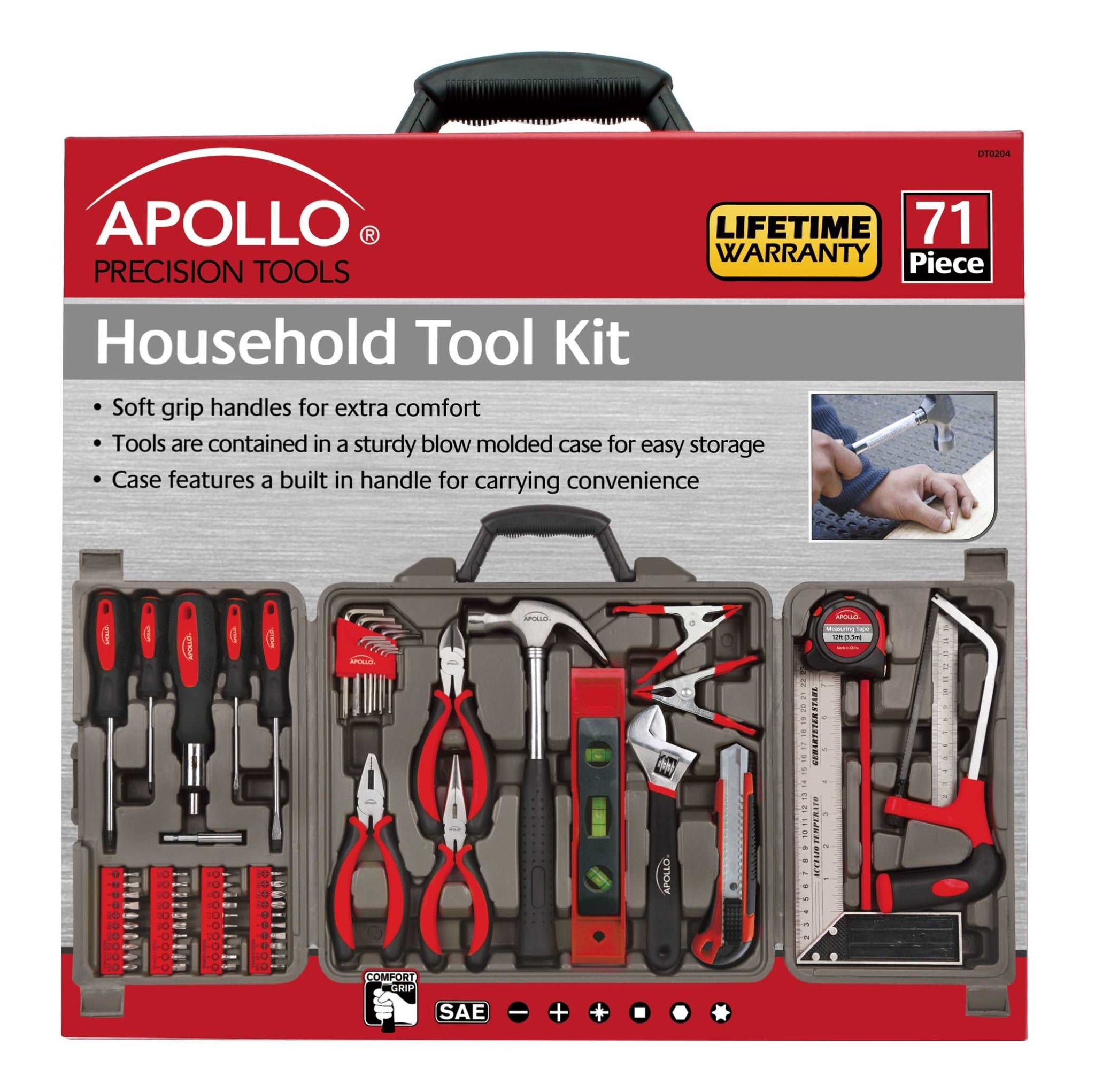 71 Piece Household Tool Kit in case – Apollo Tools