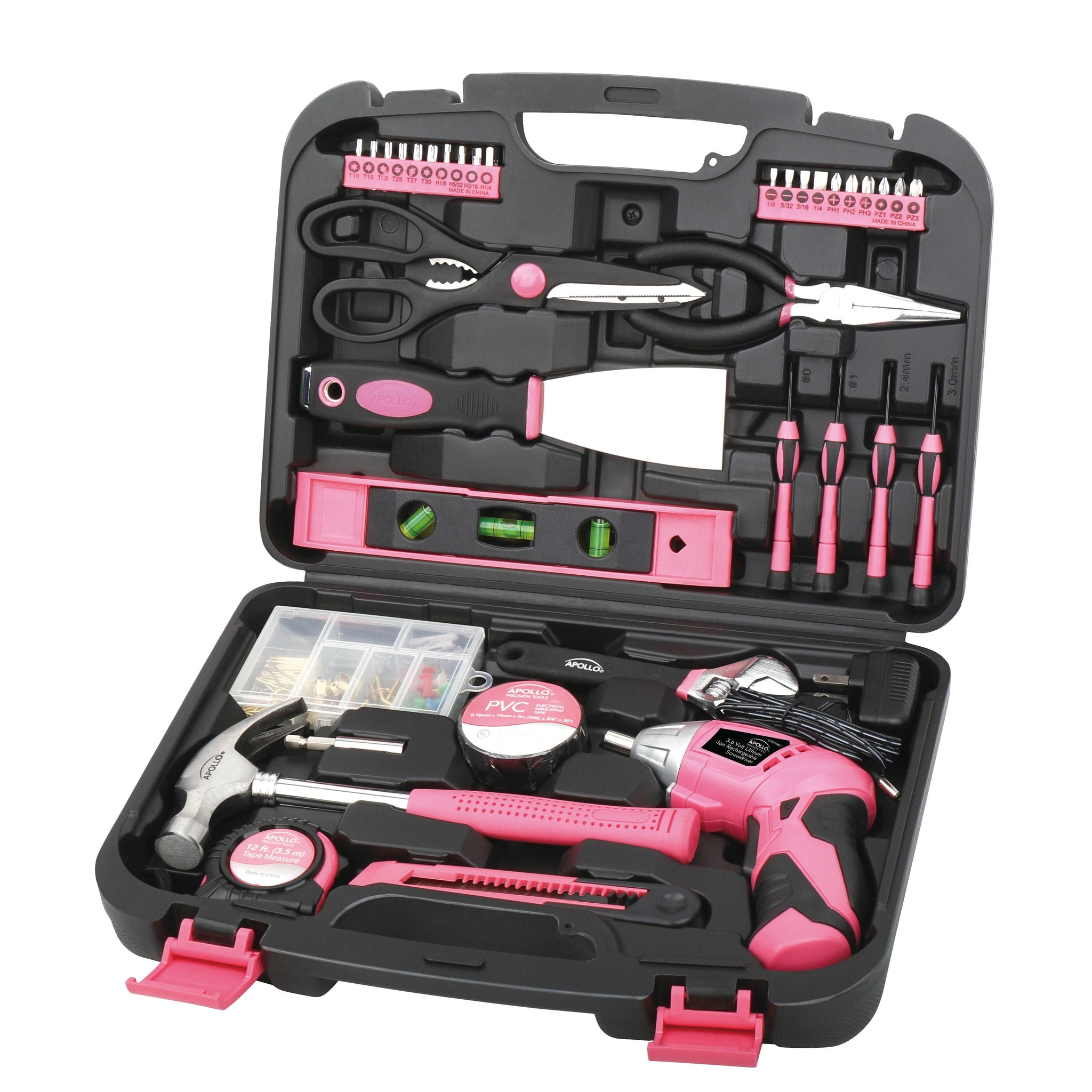 Pink Household Tool Set with pink Carrying Case and Powerful Cordless ...