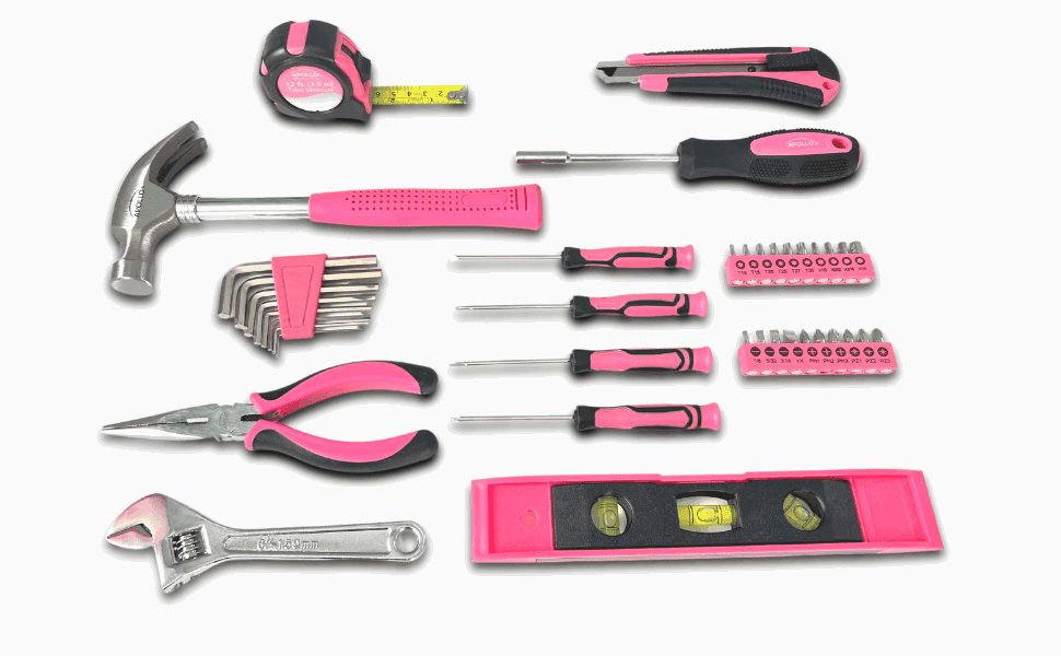 Apollo Tools New and Improved 39 Piece General Pink Tool Set in Storag