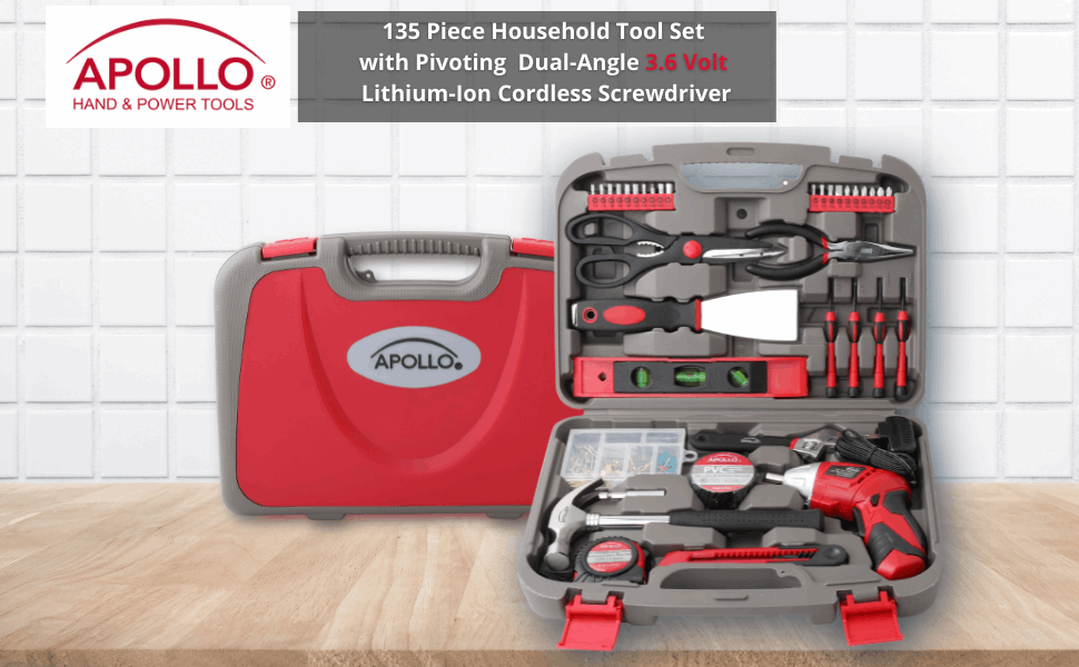 135 Piece Household Tool Set with Pivoting Dual-Angle Cordless ...