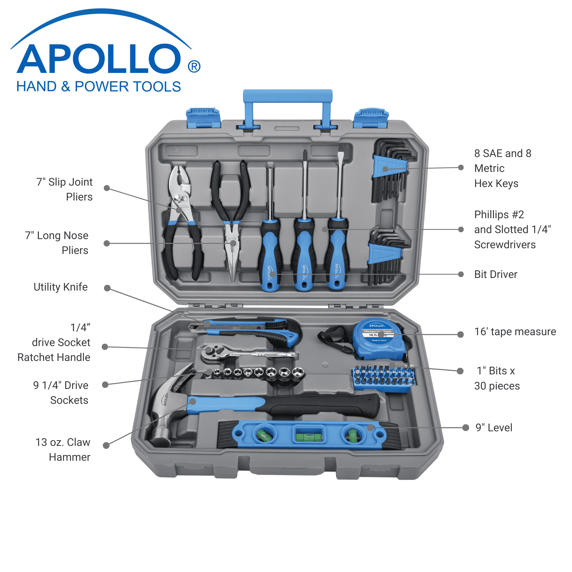 65 Piece Household and Mechanical Tool Set -- DT0001 – Apollo Tools