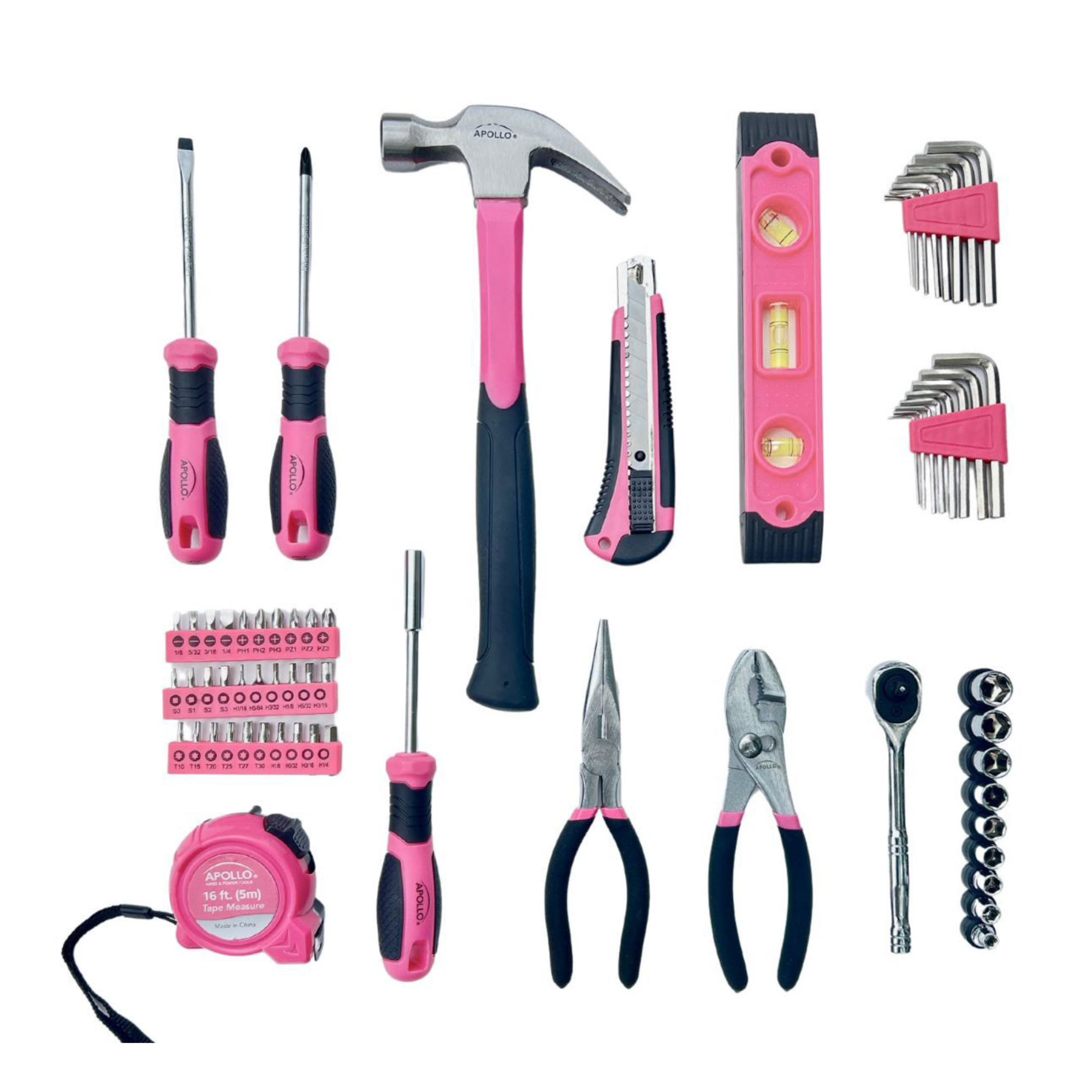 Essential 65-Piece Pink Tool Set with Socket Set and Most-Used Tools f ...