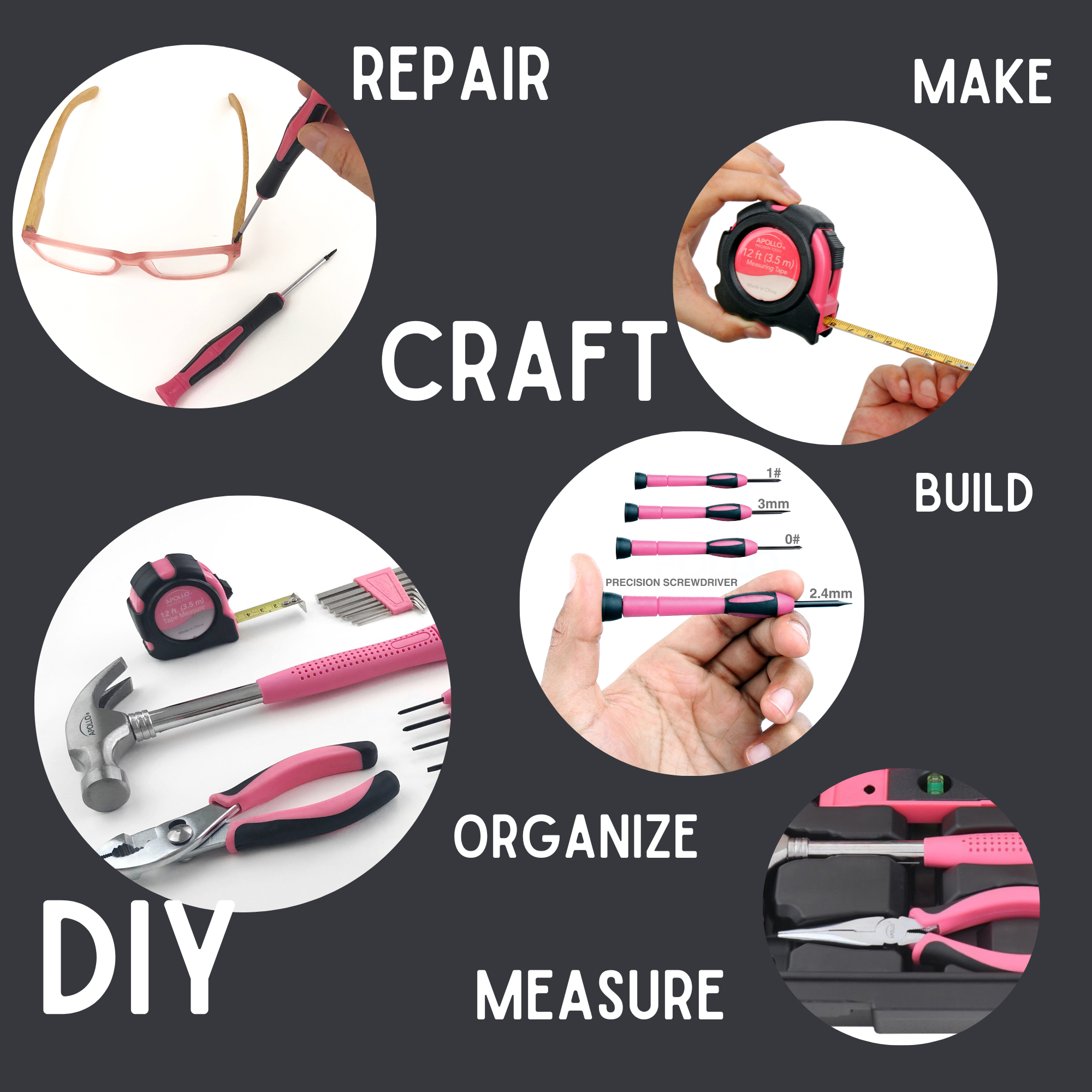 Essential 65-Piece Pink Tool Set with Socket Set and Most-Used Tools f ...