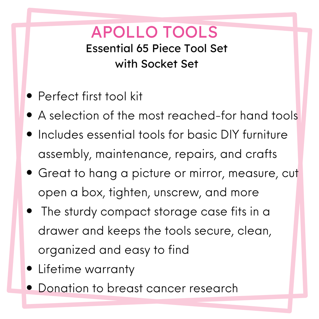 Essential 65-Piece Pink Tool Set with Socket Set and Most-Used Tools f ...