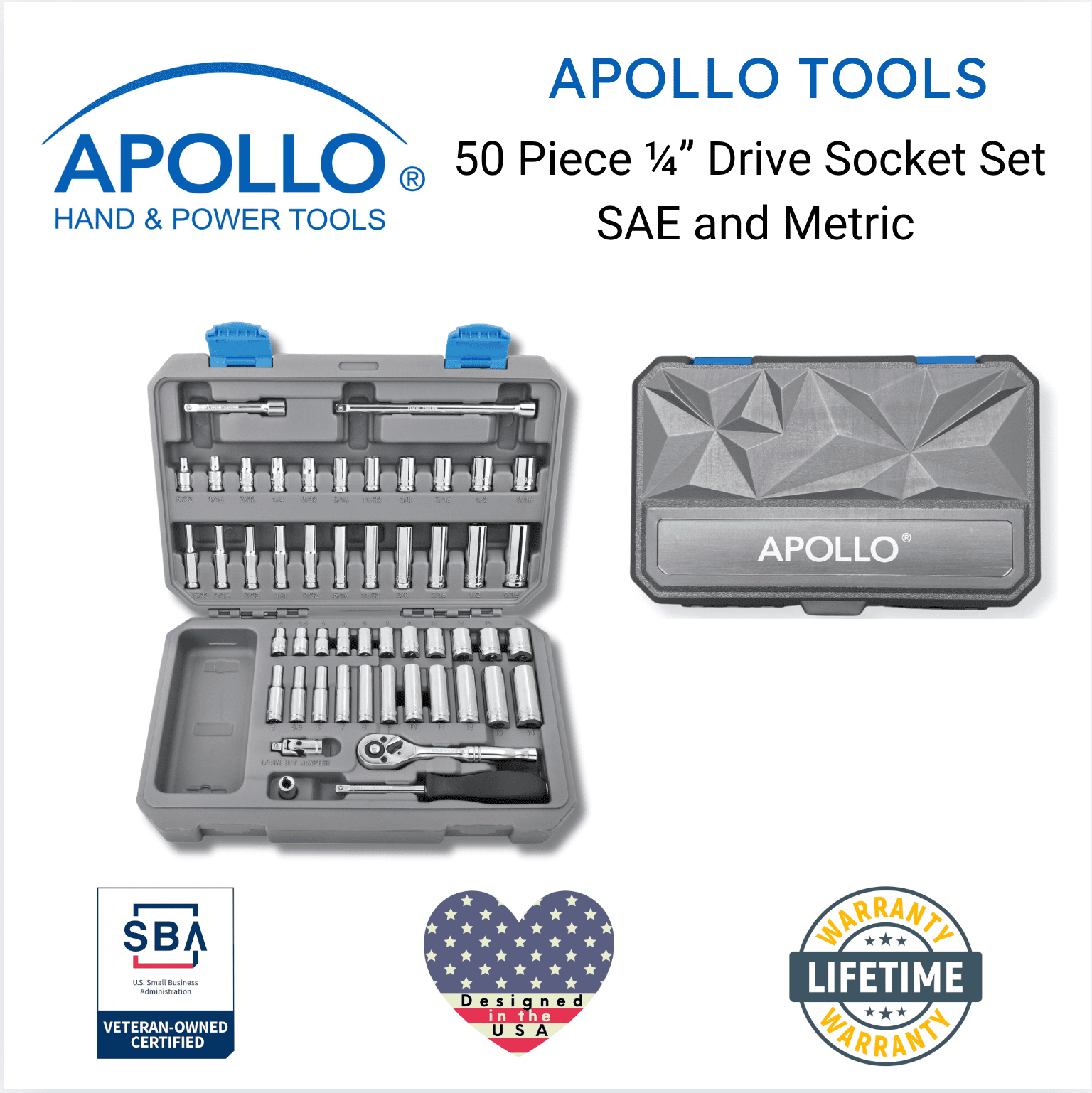 APOLLO TOOLS - DT0004-50 Piece ¼” Drive Socket Set – Apollo Tools