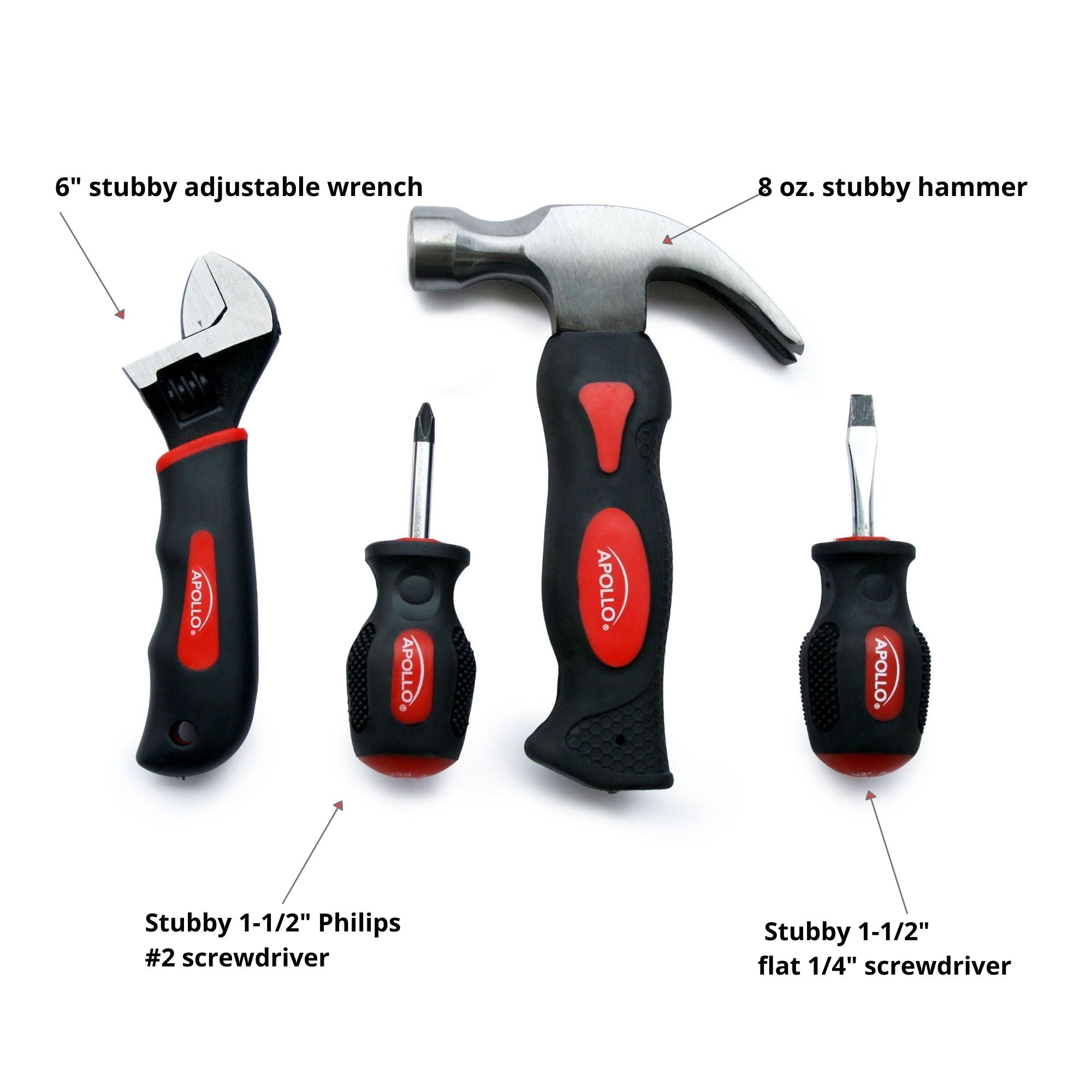 Four Piece Stubby Tool Set handy for hard to reach places with soft ...