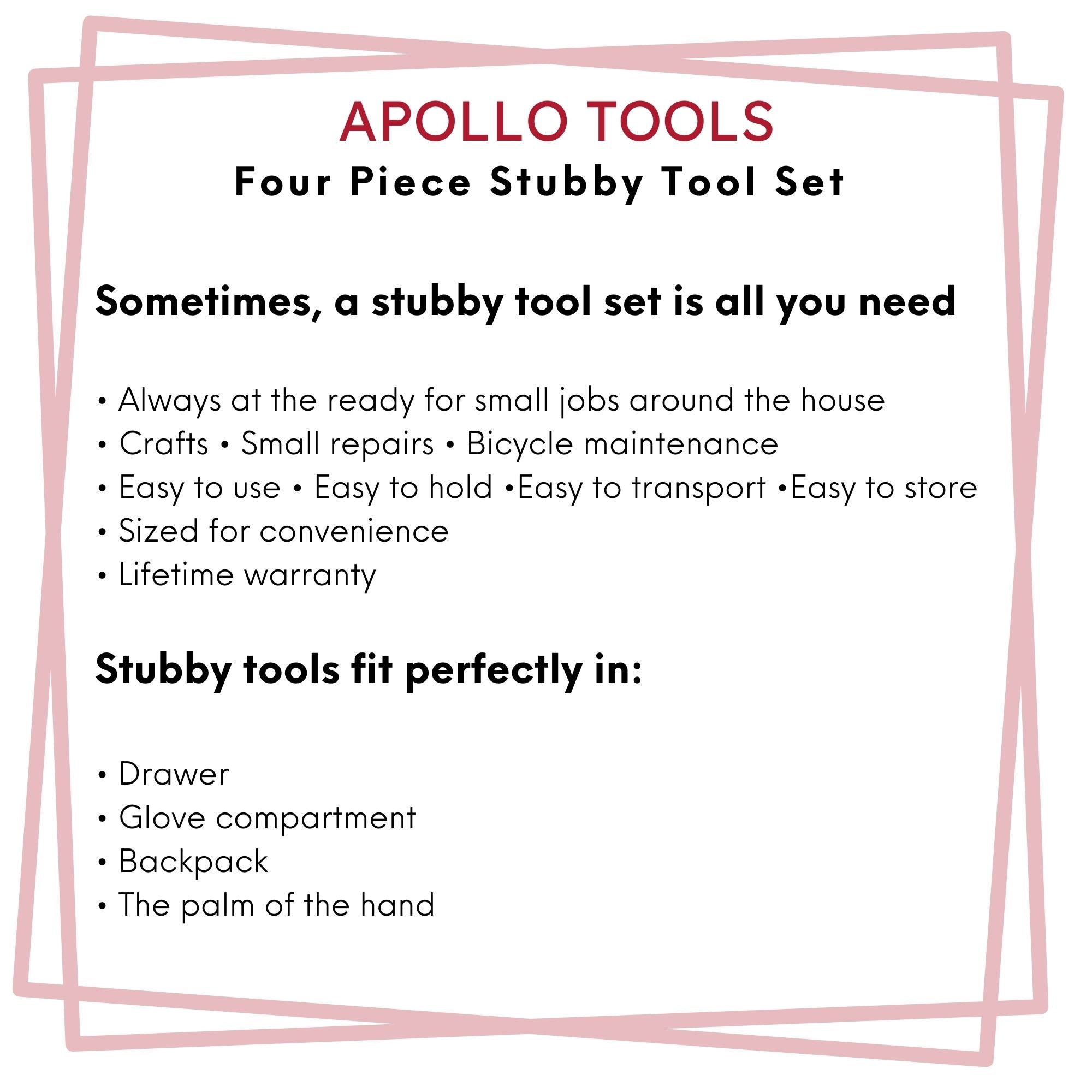 Four Piece Stubby Tool Set handy for hard to reach places with soft ...