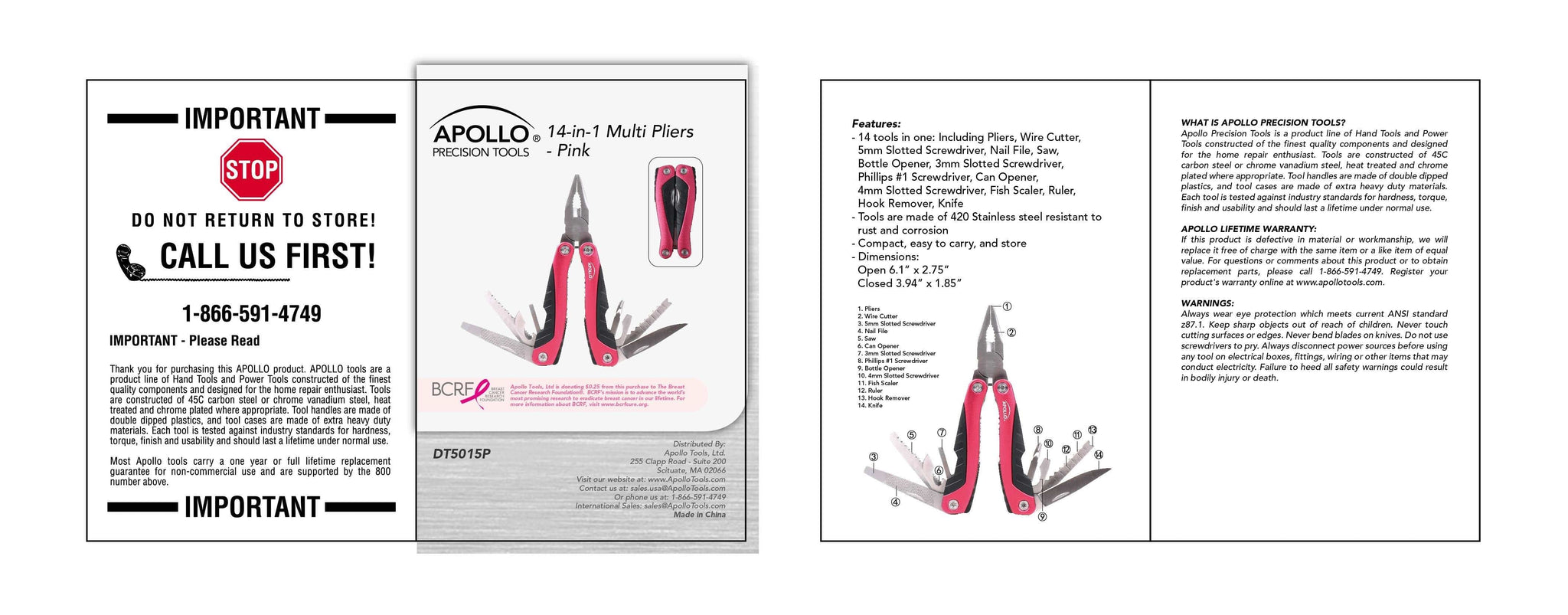 14-in-1 Pink High-Quality Pocket Multitool Pliers. Great for Outdoors ...