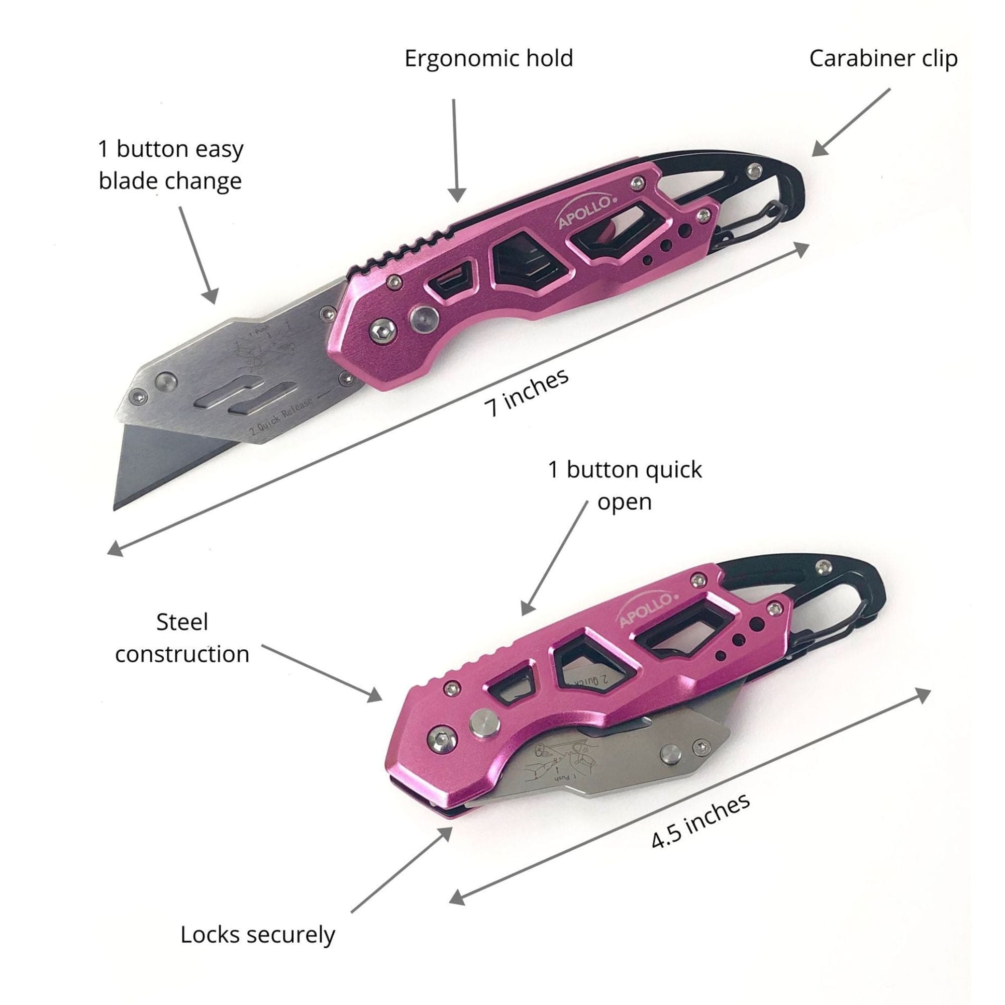 Ergonomic Stainless Steel, Lightweight, Foldable Pink Utility Knife wi ...