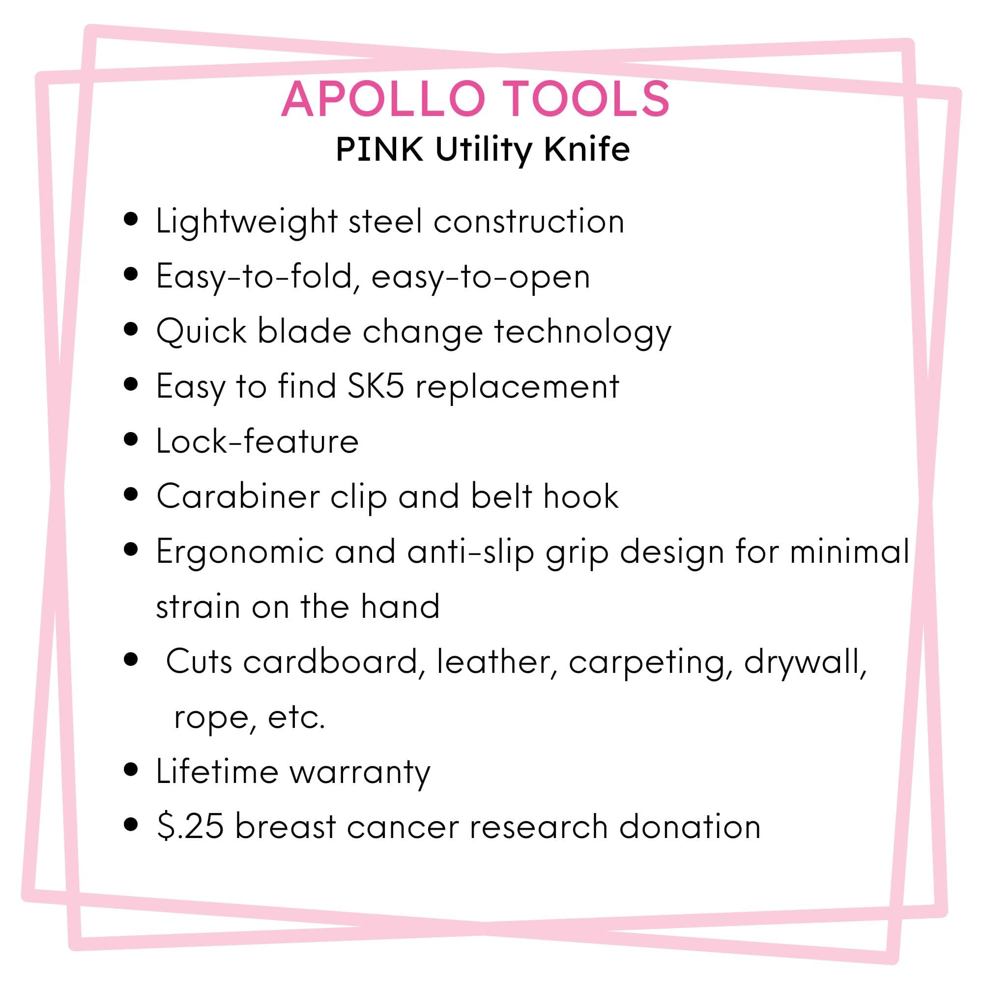 Ergonomic Stainless Steel, Lightweight, Foldable Pink Utility Knife wi ...