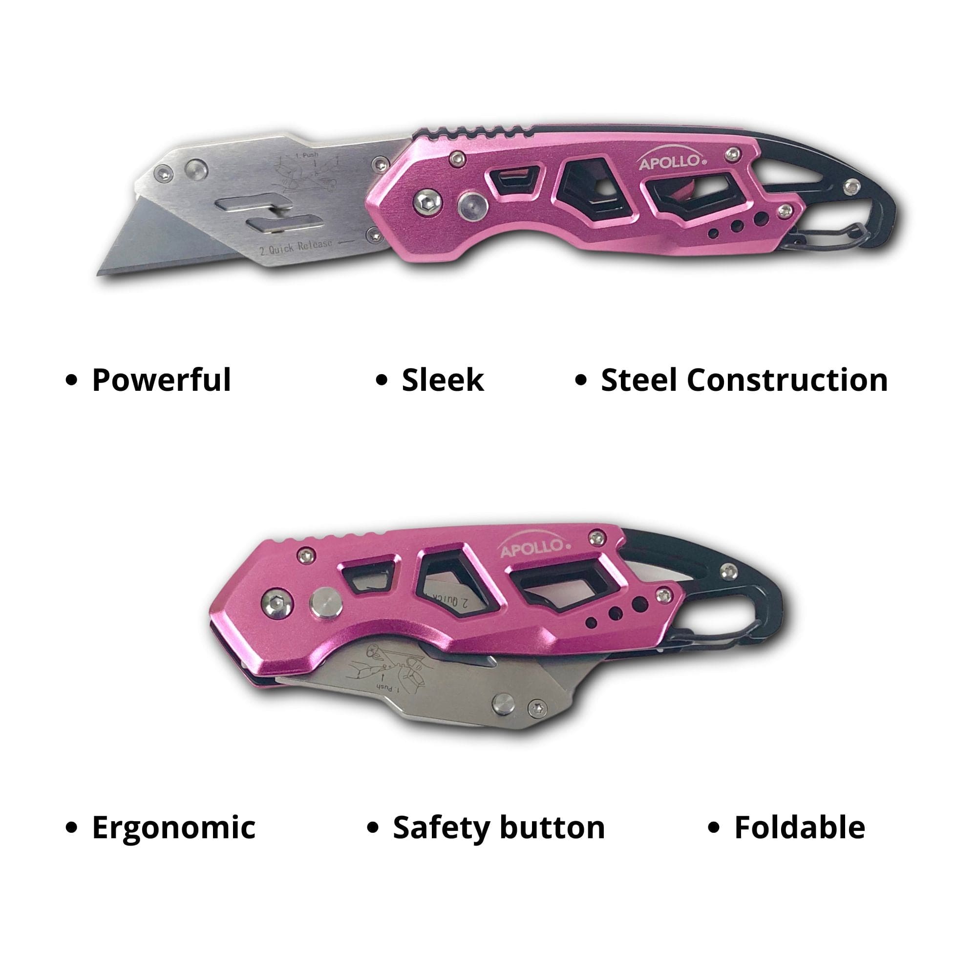 Ergonomic Stainless Steel, Lightweight, Foldable Pink Utility Knife wi ...