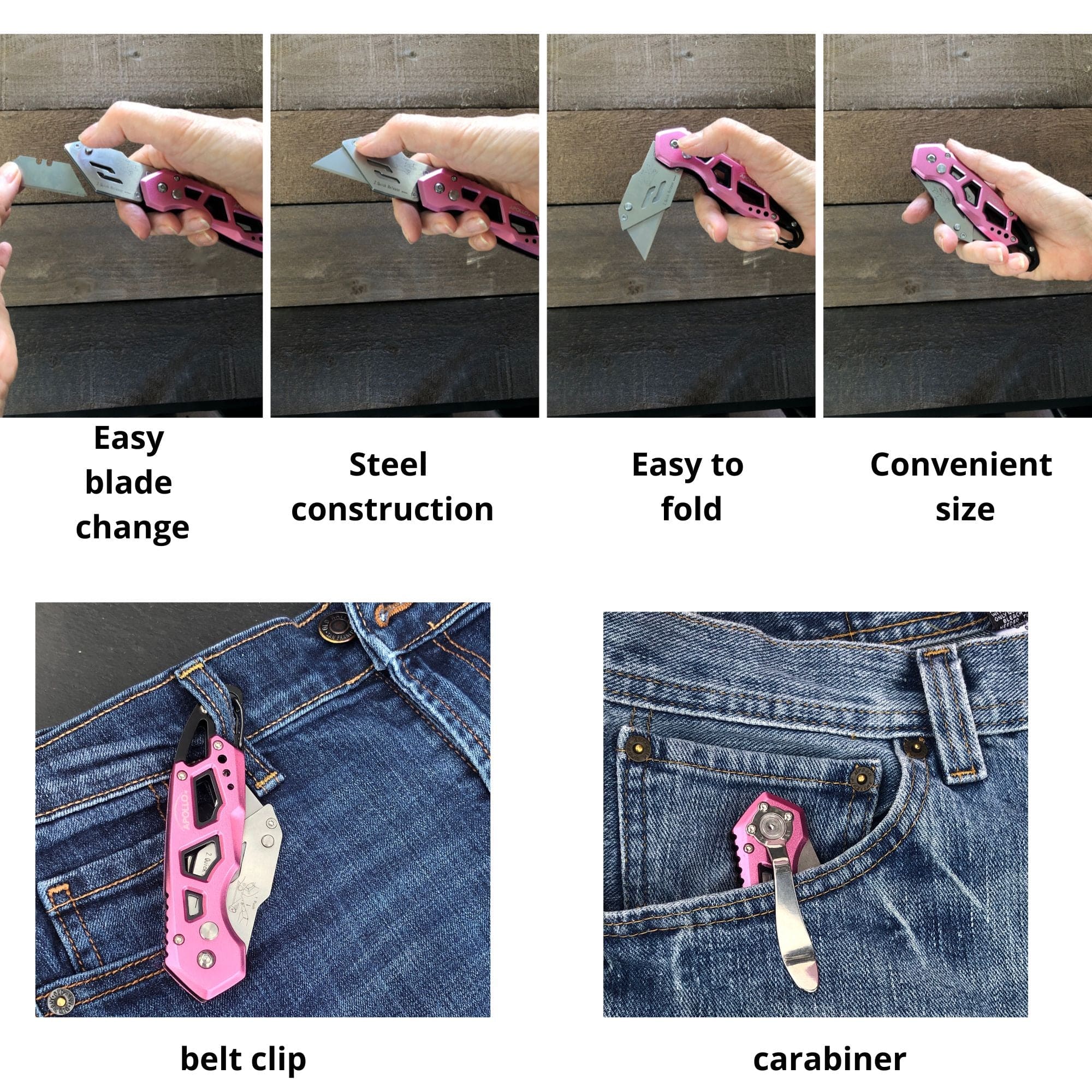 Ergonomic Stainless Steel, Lightweight, Foldable Pink Utility Knife wi ...