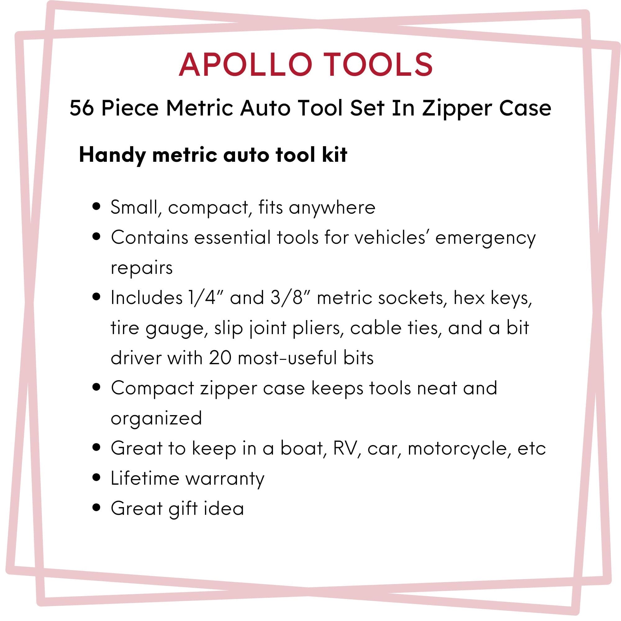 Auto Tool Set In Zipper Case- Metric – Apollo Tools