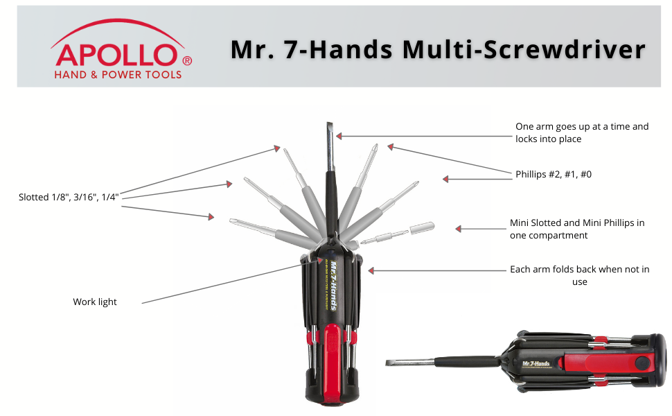 Mr seven hand Mr 7 hands screwdriver with light – Apollo Tools