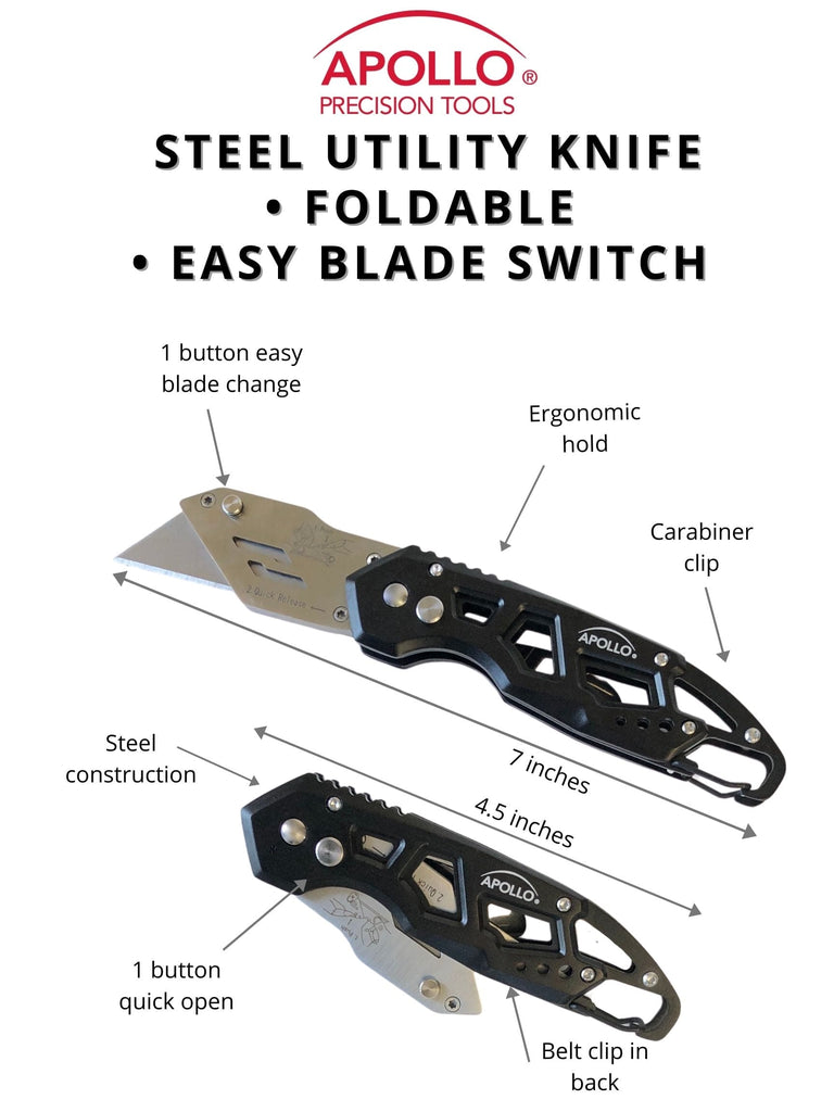 Ergonomic Stainless Steel, Lightweight, Foldable Black Utility Knife ...