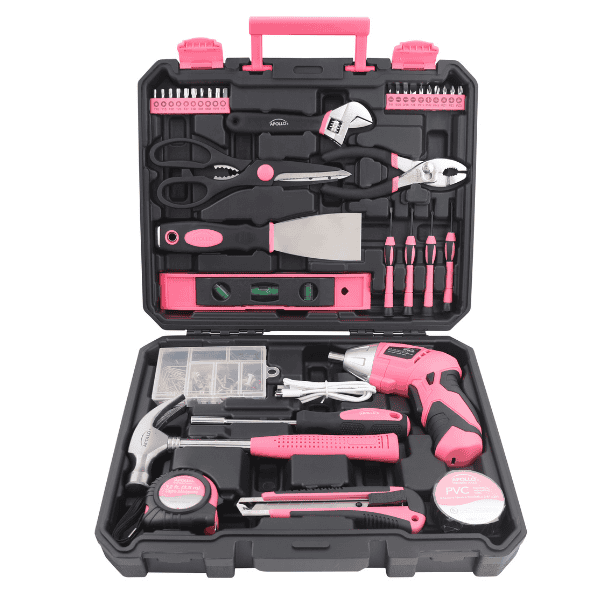 New and Improved 135 Piece Pink Household Tool Set with Pivoting Dual ...