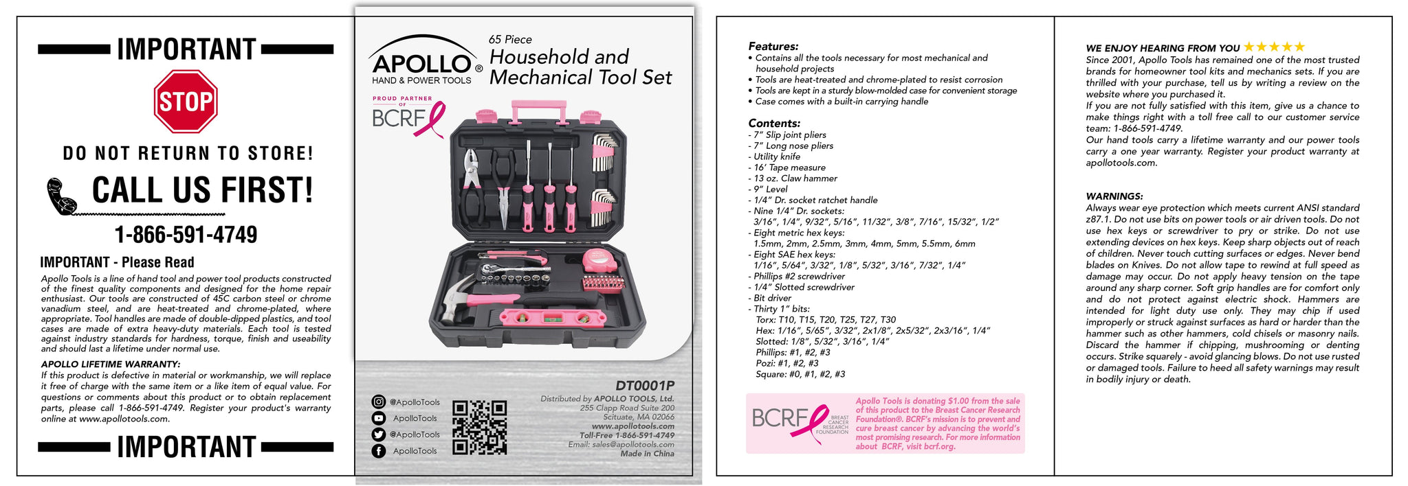 Essential 65-Piece Pink Tool Set with Socket Set and Most-Used Tools f ...